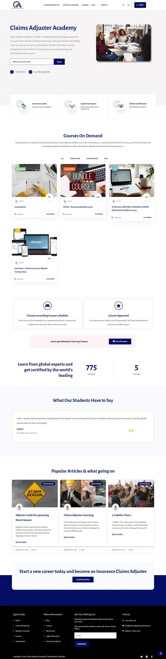 Claims Adjuster Academy Website - TeknoFlair